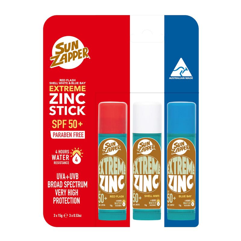 3 PACK EXTREME ZINC RED, WHITE, BLUE – Sun Zapper Zinc Sticks & Sunscreens